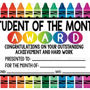 Student of the Month Award Certificate Colorful Crayons. Digital ...
