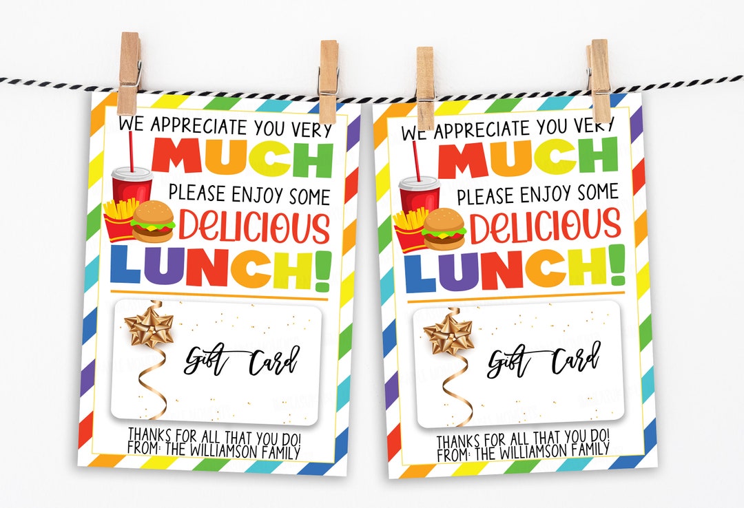 Lunch Gift Card Holder, Editable Thank You Gift Card/tag, Burger Fries ...