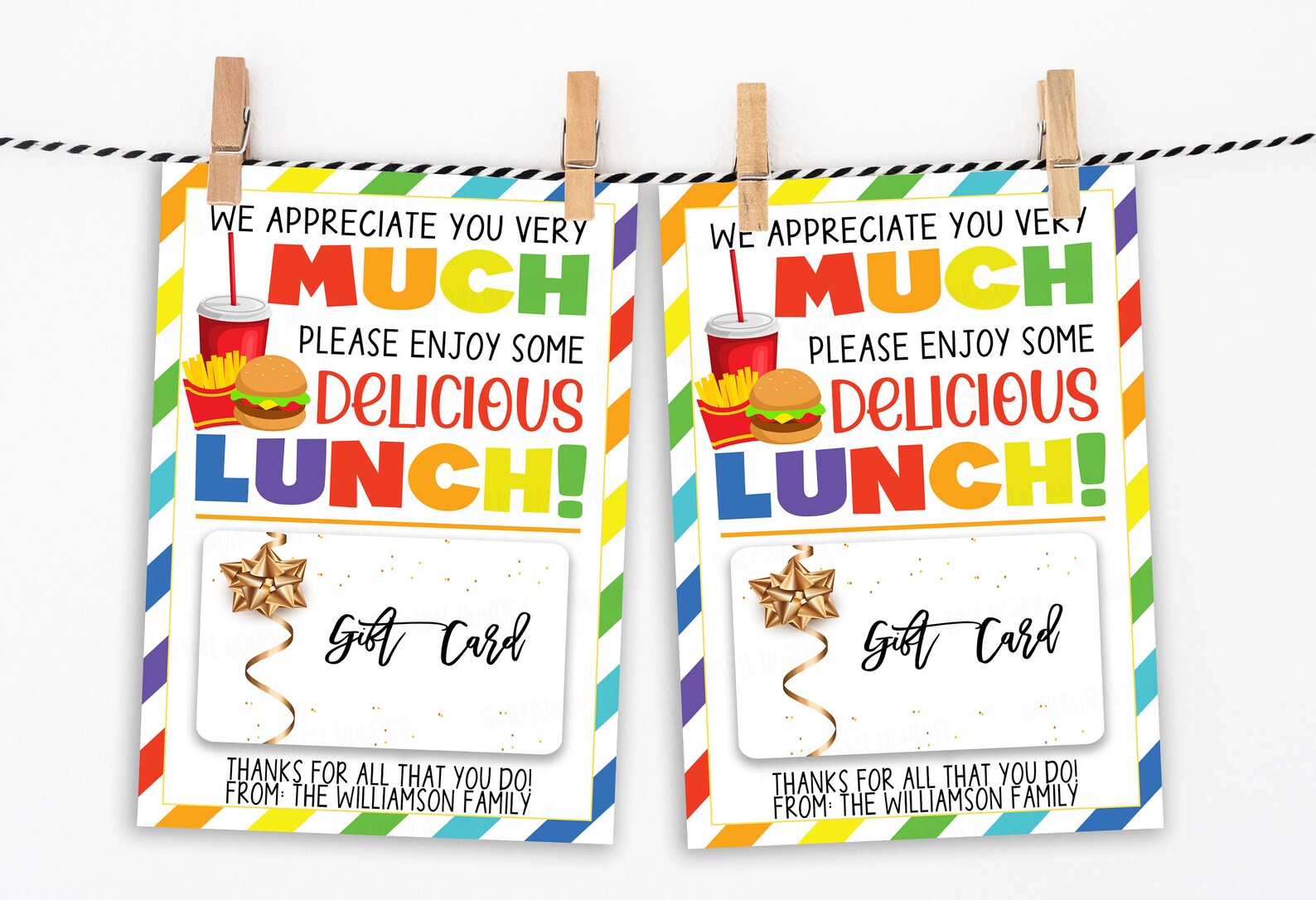 Lunch Gift Card Holder Editable Thank You Gift Card/tag - Etsy