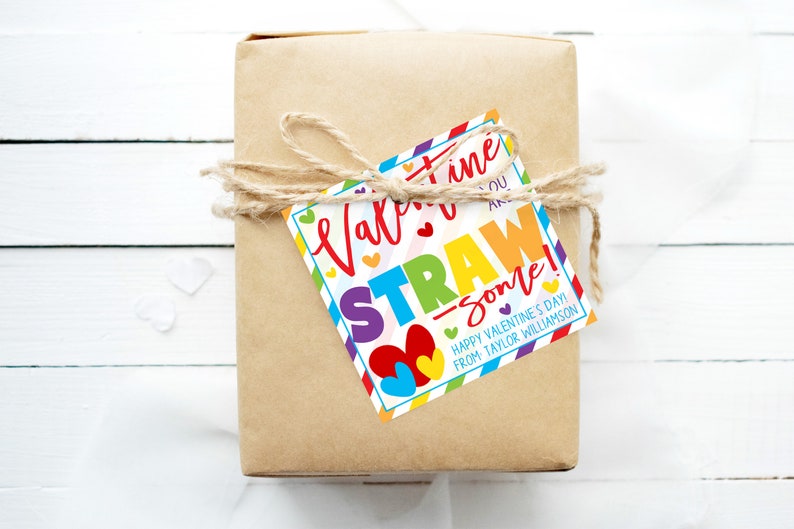 Valentine Straw Gift Tag Editable You Are Straw-some Crazy - Etsy