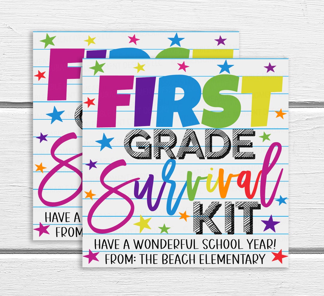 First Grade Survival Kit Gift Tag, 1st Grade Printable Editable Gift ...
