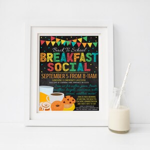 School Breakfast Social Flyer, PTO PTA Fundraiser, Teachers Staff ...
