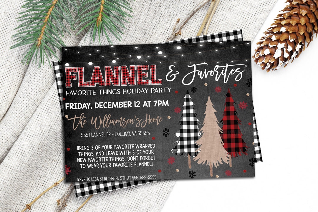 Flannel and Favorites Holiday Christmas Winter Invitation, Flannel ...