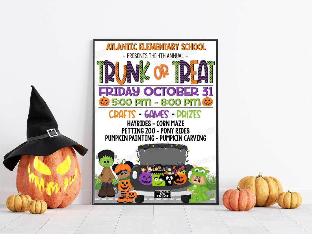 EDITABLE Trunk or Treat Flyer Invitation, Kids Halloween Event, School ...