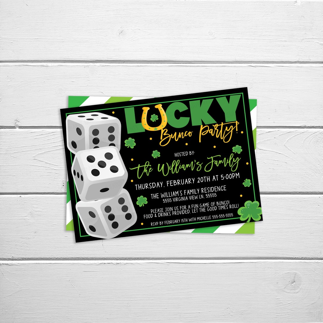 St. Patrick's Bunco Night Invitation Flyer, Lucky Bunco Night Dice ...