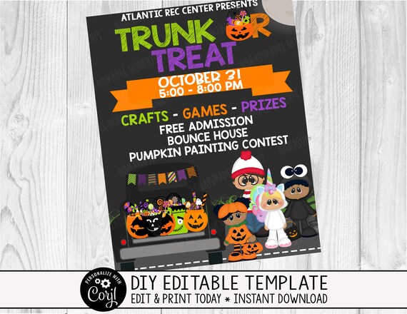 EDITABLE Trunk or Treat Flyer Invitation, Kids Halloween Event ...