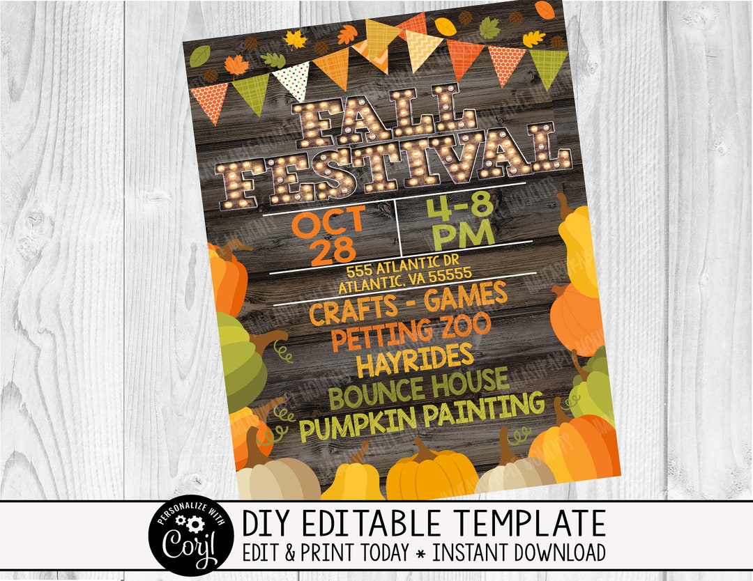 EDITABLE Fall Festival Flyer Invitation, Kids Fall Event, Community ...