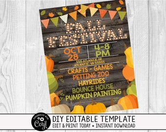 EDITABLE Fall Festival Flyer Invitation Kids Fall Event | Etsy