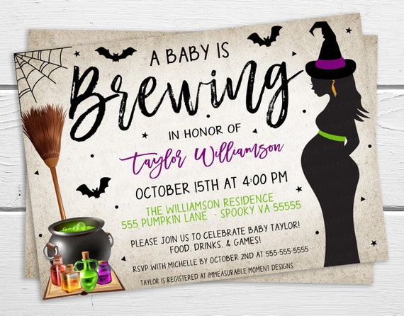 Halloween A Baby Is Brewing Baby Shower Invitation, Fall Halloween ...