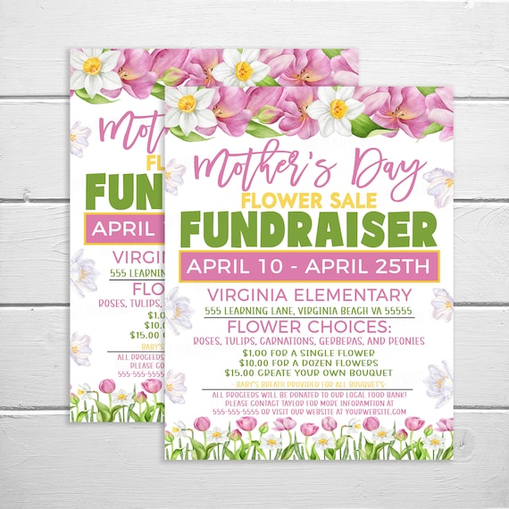 Mother's Day Flower Fundraiser Flyer, Lily Roses Carnation, Printable ...