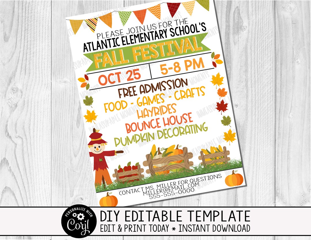 EDITABLE Fall Festival Flyer Invitation, Kids Fall Event, Community ...
