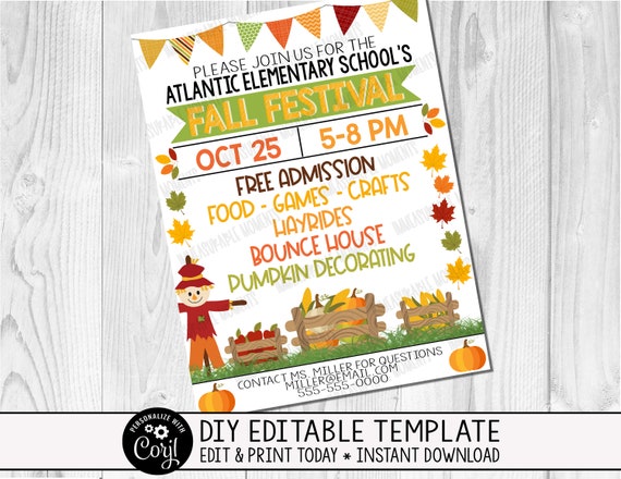 EDITABLE Fall Festival Flyer Invitation Kids Fall Event | Etsy