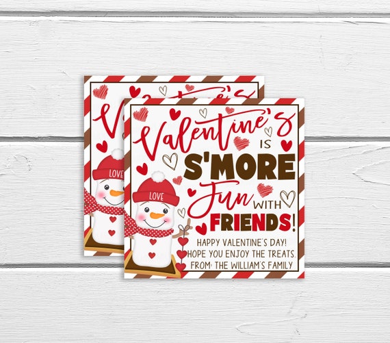 Valentine S'more Gift Tag, Editable S'more Fun With Friends Gift Tag ...