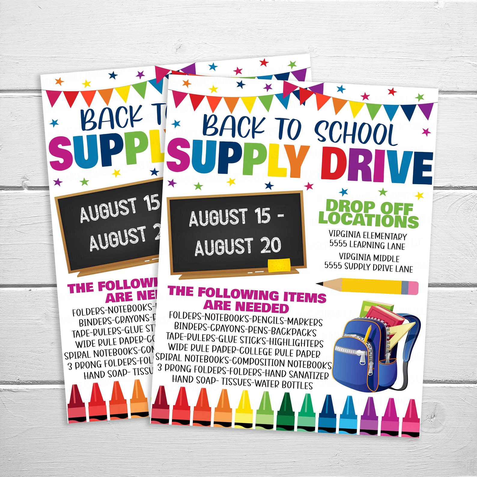 School Supply Drive Flyer, Printable Editable PTO PTA Flyer, Supplies ...