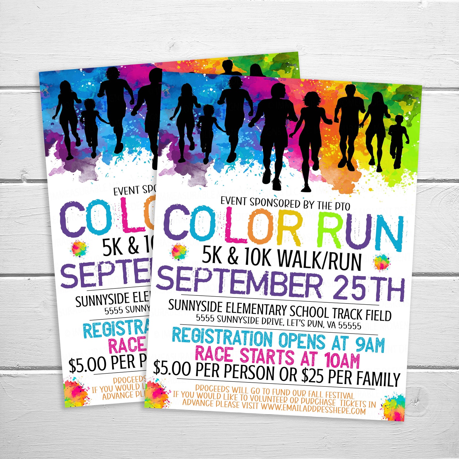 Color Run Flyer Invitation Color Fun Dash Run Marathon 5K PTO - Etsy
