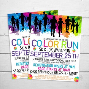 Color Run Flyer Invitation, Color Fun Dash Run Marathon 5K PTO PTA ...