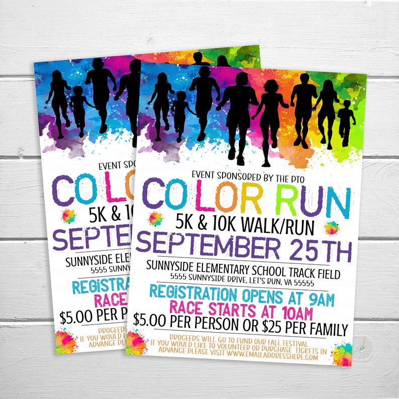 Color Run Flyer Invitation Color Fun Dash Run Marathon 5K PTO - Etsy
