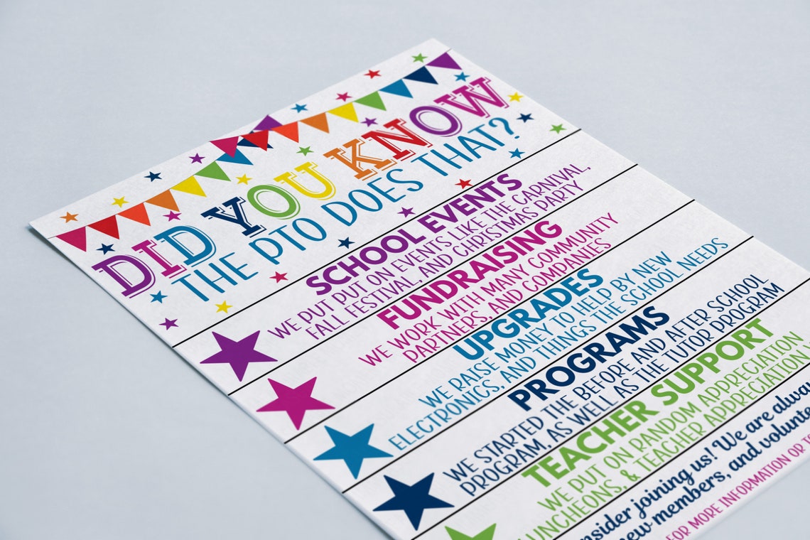 PTO PTA Flyer, Editable Printable Informational Form, Did You Know the ...