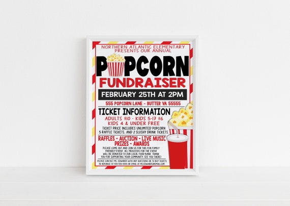 Popcorn Fundraiser Flyer, Editable Church School Business Fundraiser ...