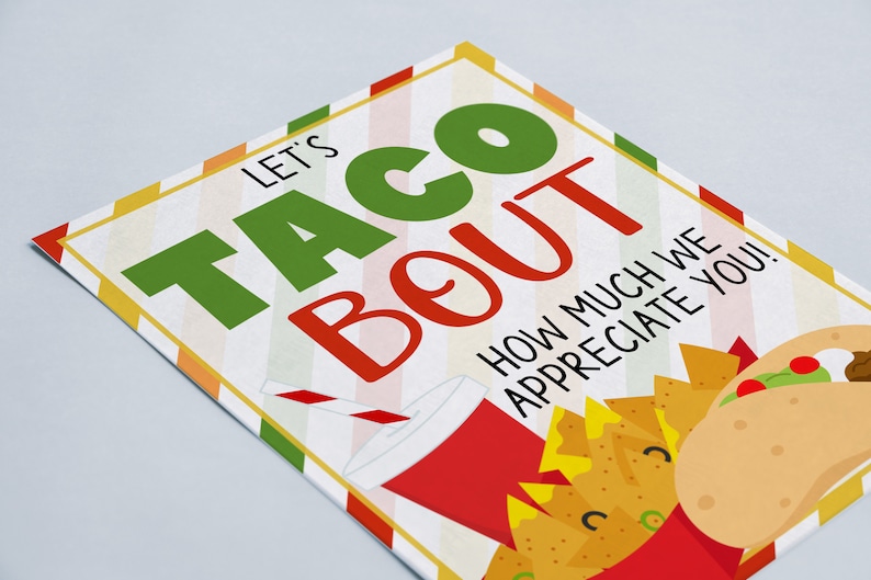 Taco Thank You Sign, Let's Taco Bout How Much We Appreciate You, Lunch ...