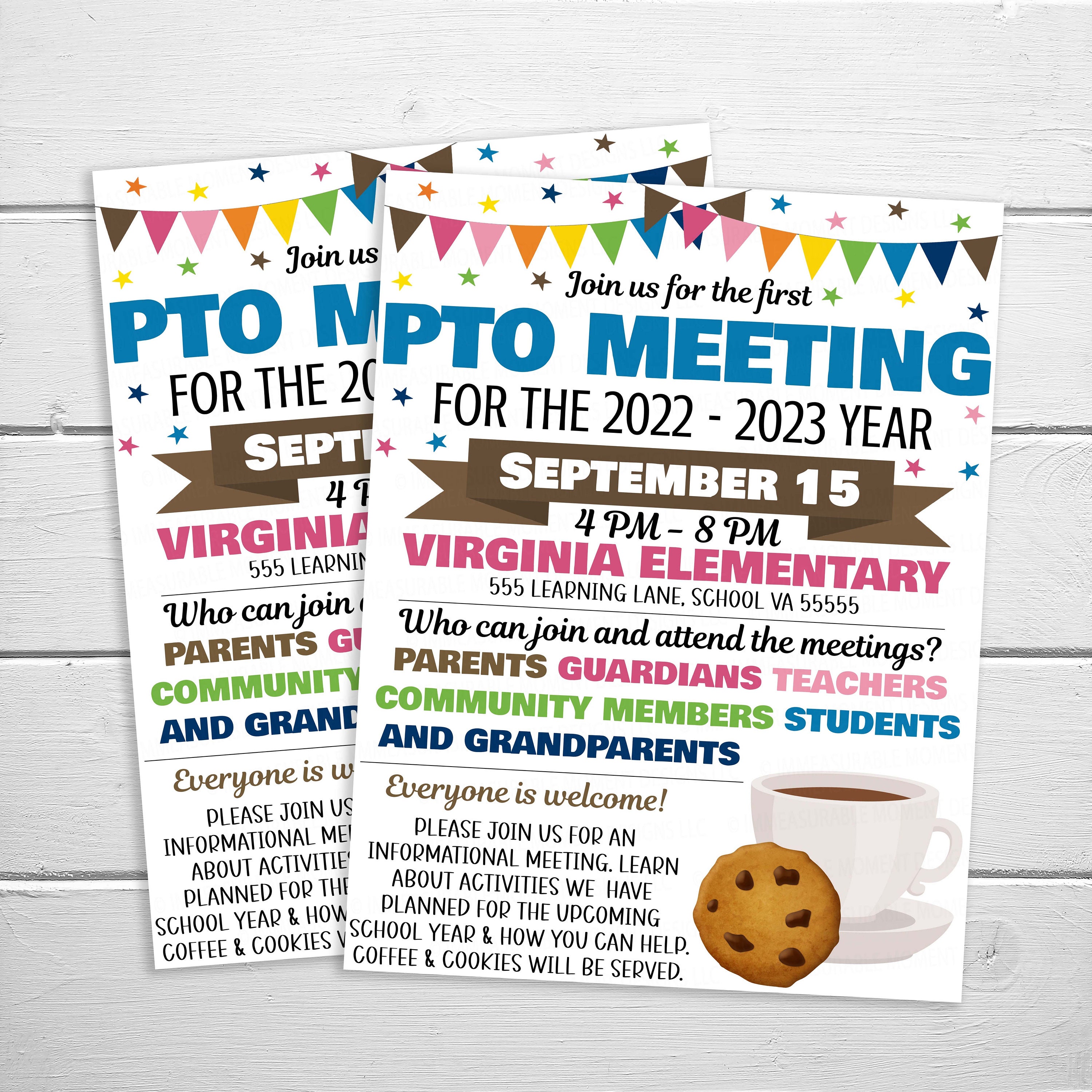 PTO PTA Meeting Flyer Editable Printable School Fundraiser - Etsy