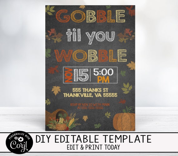 Thanksgiving Invitation, Gobble Til You Wobble Invite, Fall Autumn ...