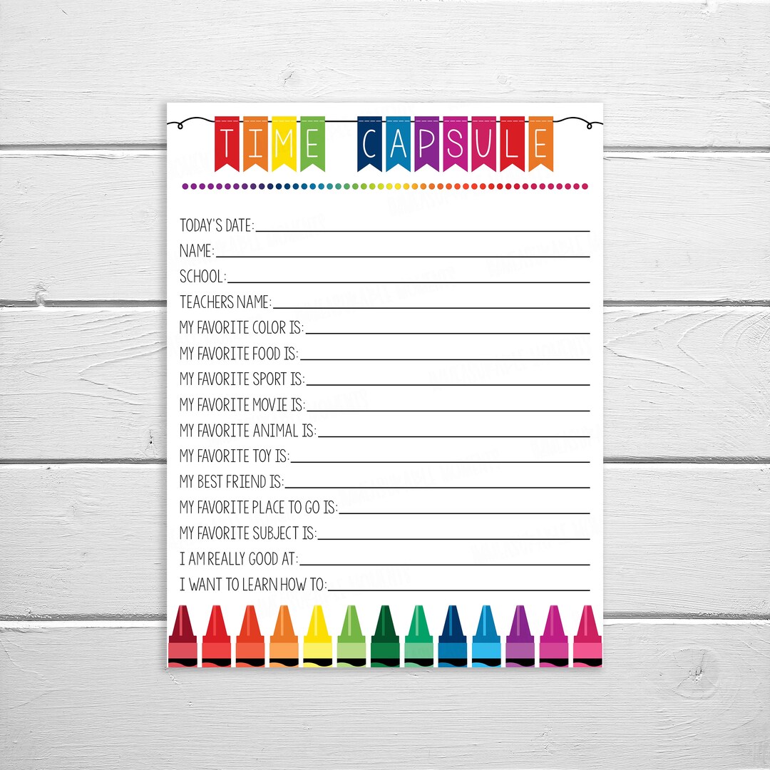 Time Capsule Printable, Kids Student Memory Sheet, School Questionnaire ...