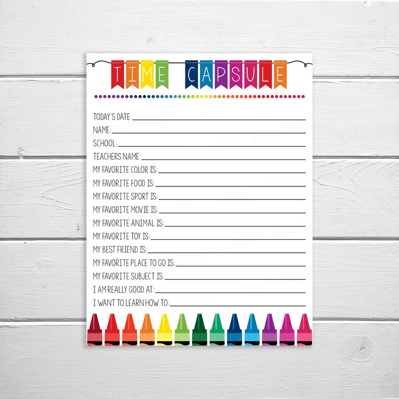 Time Capsule Printable Kids Student Memory Sheet School - Etsy