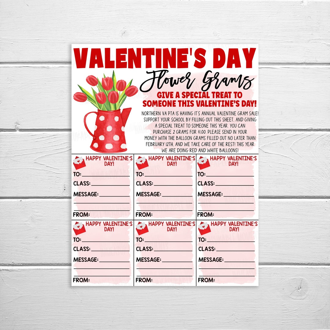 Valentine's Day Gram Flyer, Editable Treat Gram Fundraiser, Balloon ...