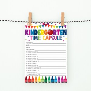 Kindergarten Time Capsule Printable, Kinder Kids Student Memory Sheet ...