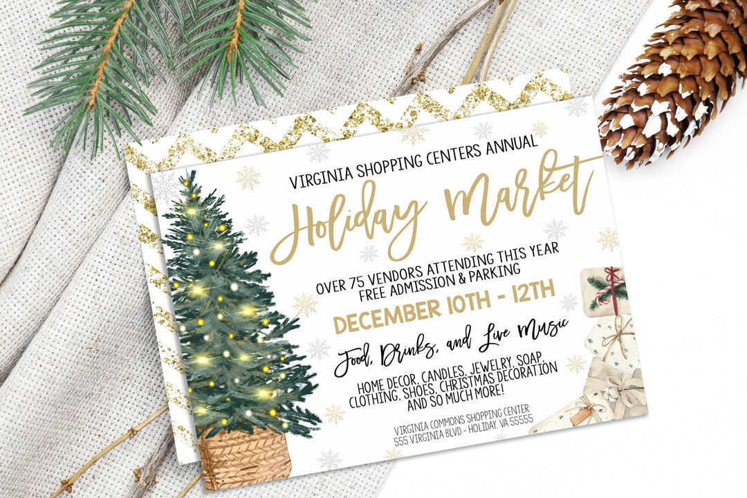 EDITABLE Holiday Market Flyer Invitation, Winter Christmas Fundraiser ...