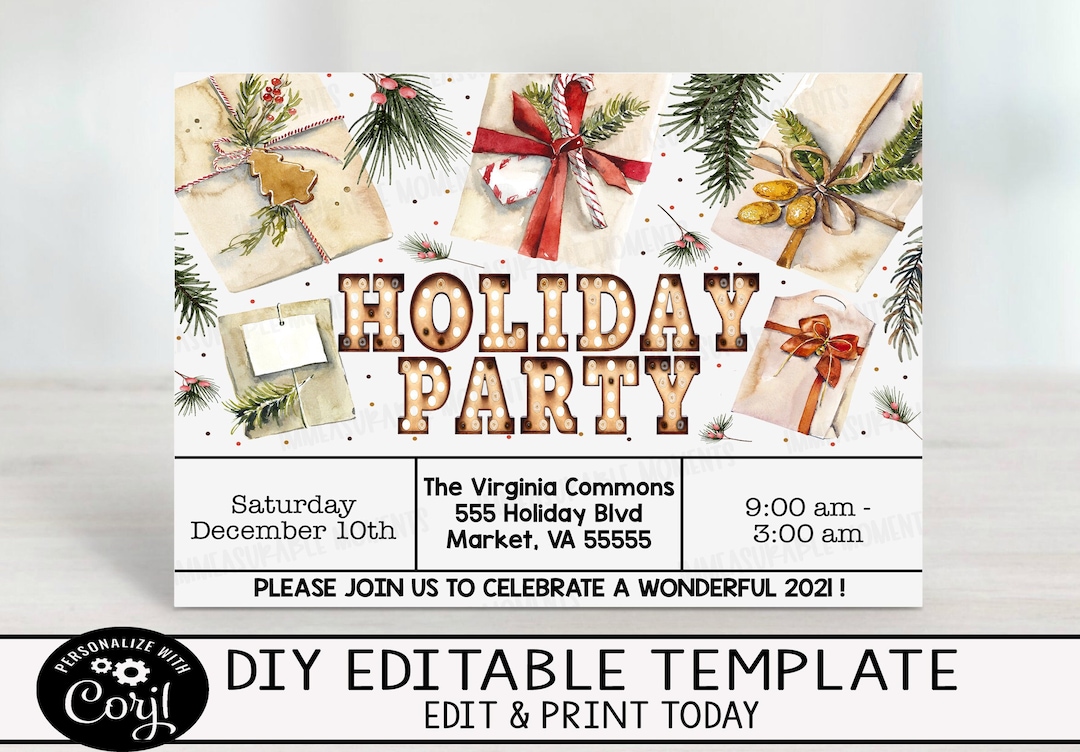 EDITABLE Holiday Party Invitation, Employee Business Work Christmas ...