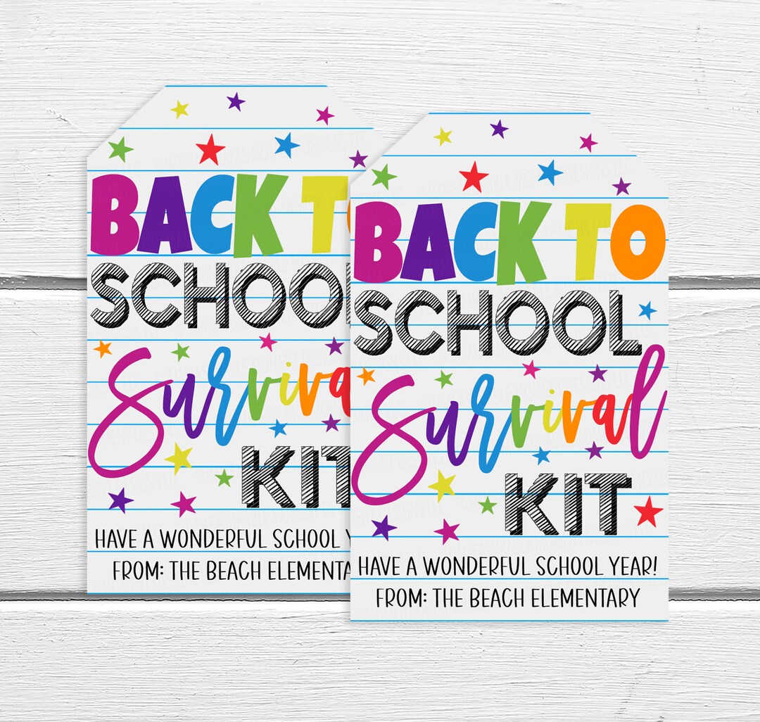 Back to School Survival Kit Gift Tag, Printable Editable Gift Bag Tag ...