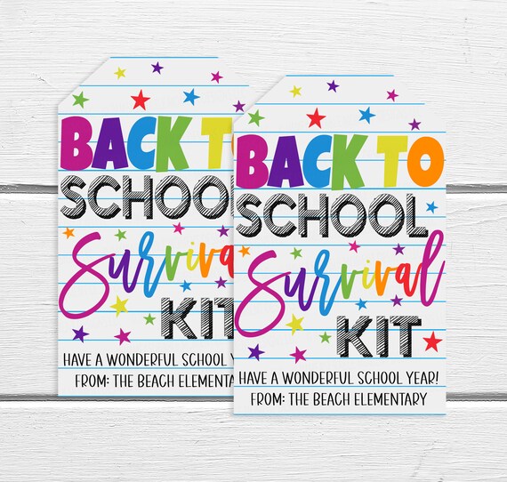 Back To School Survival Kit Gift Tag, Printable Editable Gift Bag Tag ...