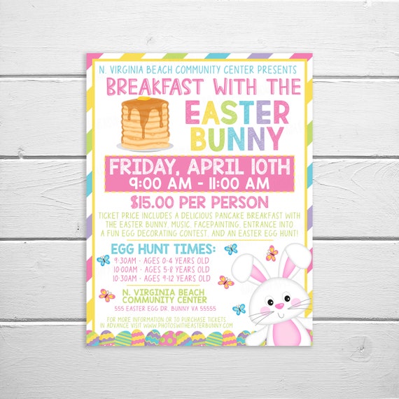 Breakfast With The Easter Bunny Flyer, Brunch Easter Bunny Invitation ...
