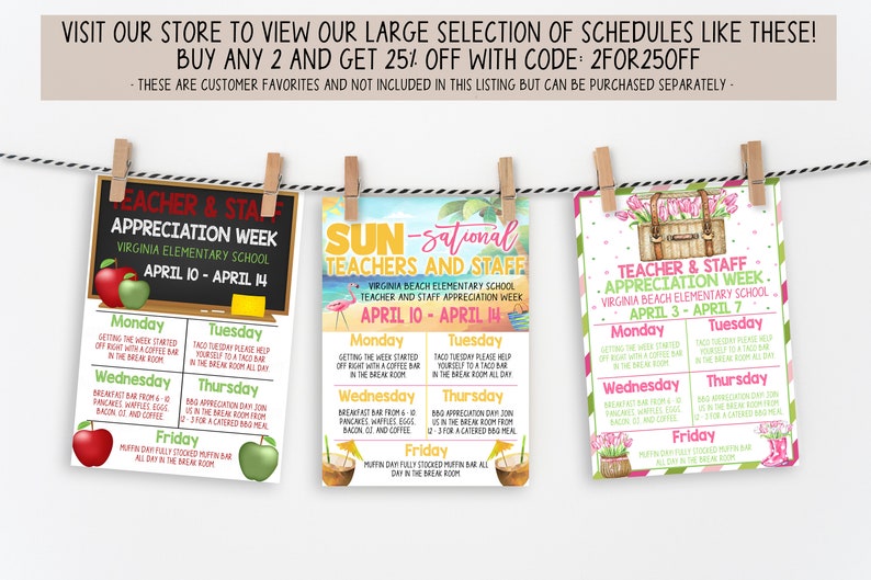 Teacher Appreciation Week Schedule Itinerary, Chalkboard Apple School ...