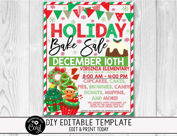 Holiday Christmas Bake Sale Flyer Invitation Fundraiser, Bake Sale ...