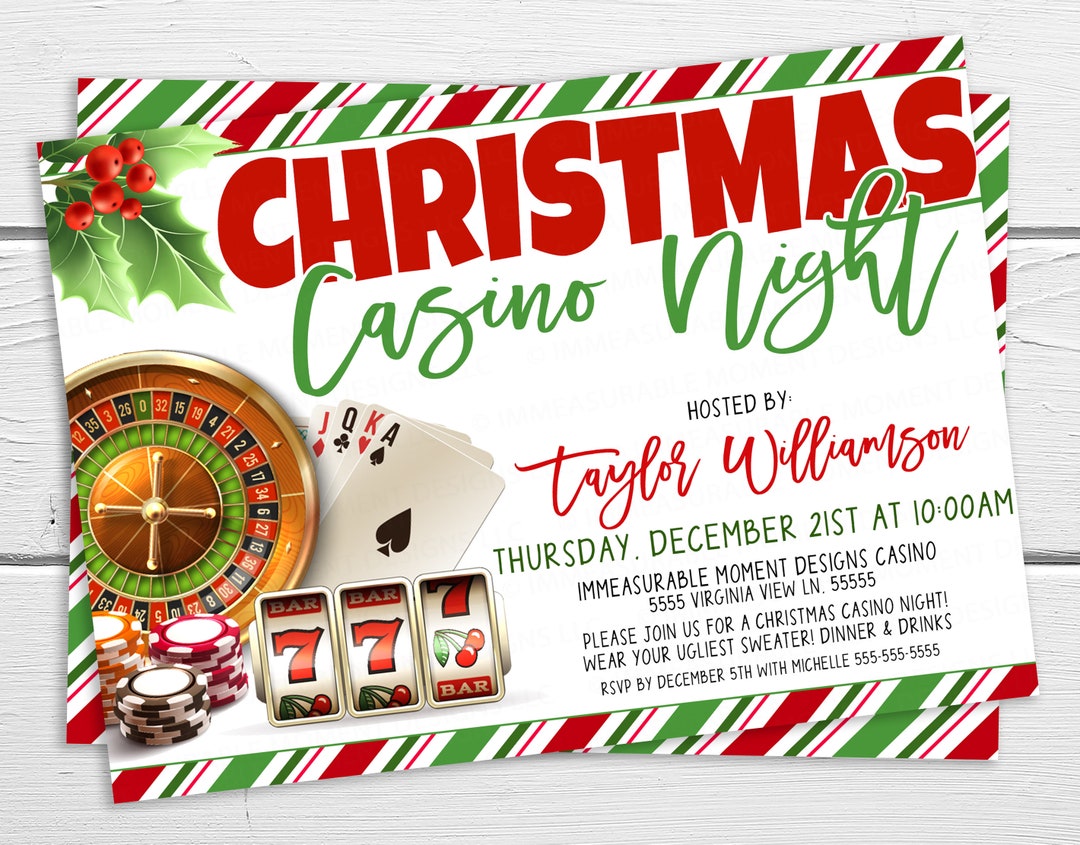 Christmas Casino Night Party Invitation, Winter Holiday Casino X-mas ...