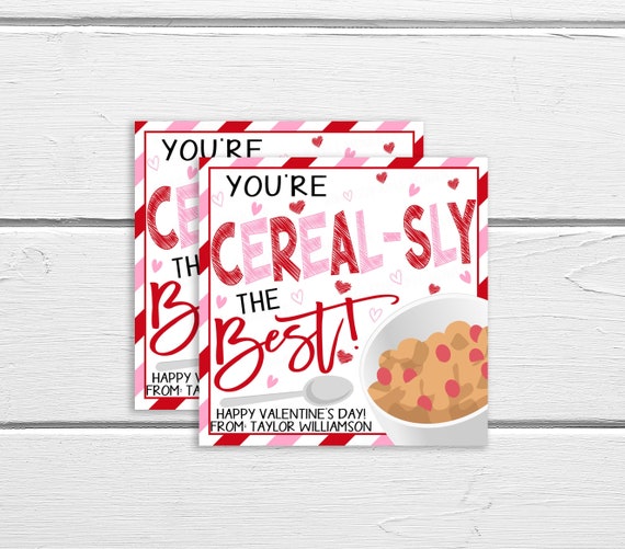 Valentine Cereal Gift Tags, Editable Cereal Tag, Valentine You're ...
