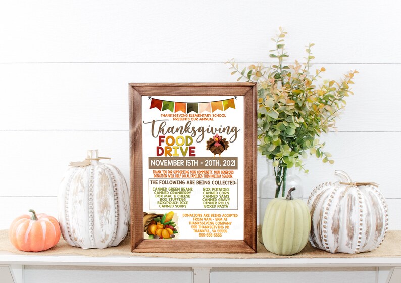 EDITABLE Fall Thanksgiving Food Drive Fundraiser Flyer, Church Food ...