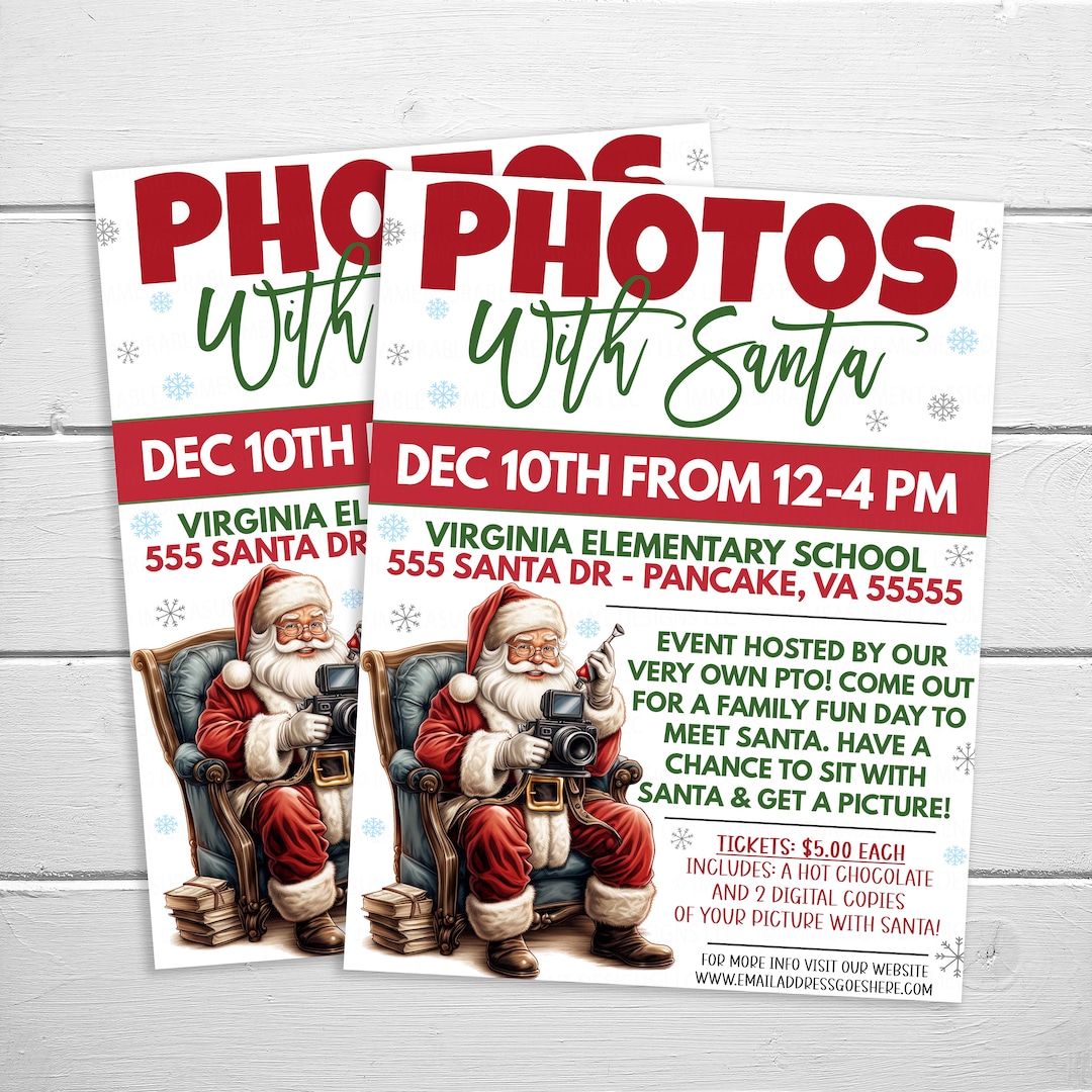 Photos With Santa Flyer, Pictures With Santa Fundraiser, Kids Christmas ...