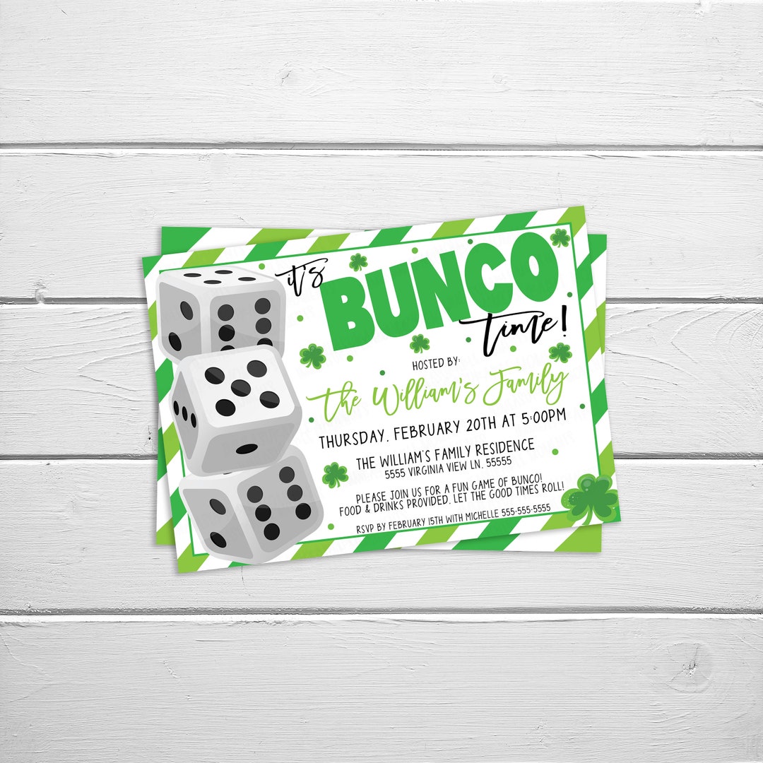St. Patrick's Bunco Night Invitation Flyer, Editable Bunco Dice Party ...