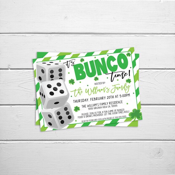 St. Patrick's Bunco Night Invitation Flyer, Editable Bunco Dice Party ...