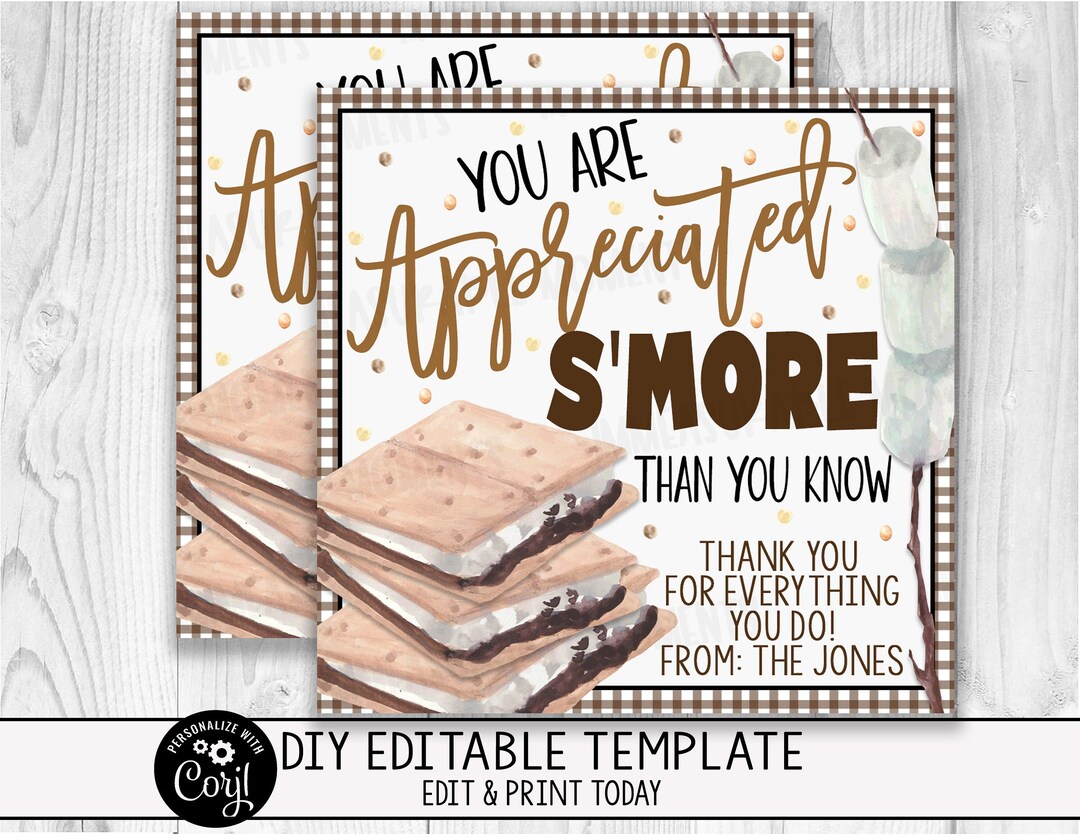 EDITABLE S'more Appreciation Gift Tag, Employee Teacher Nurse Office ...