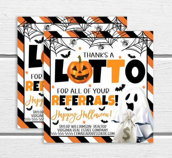 Halloween Lotto Referral Gift Tags, Thanks A Lotto, Scratch Off Ticket ...