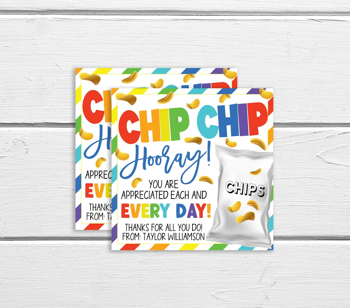 Chips Gift Tags, Chip Chip Hooray, Potato Chip Appreciation Label ...