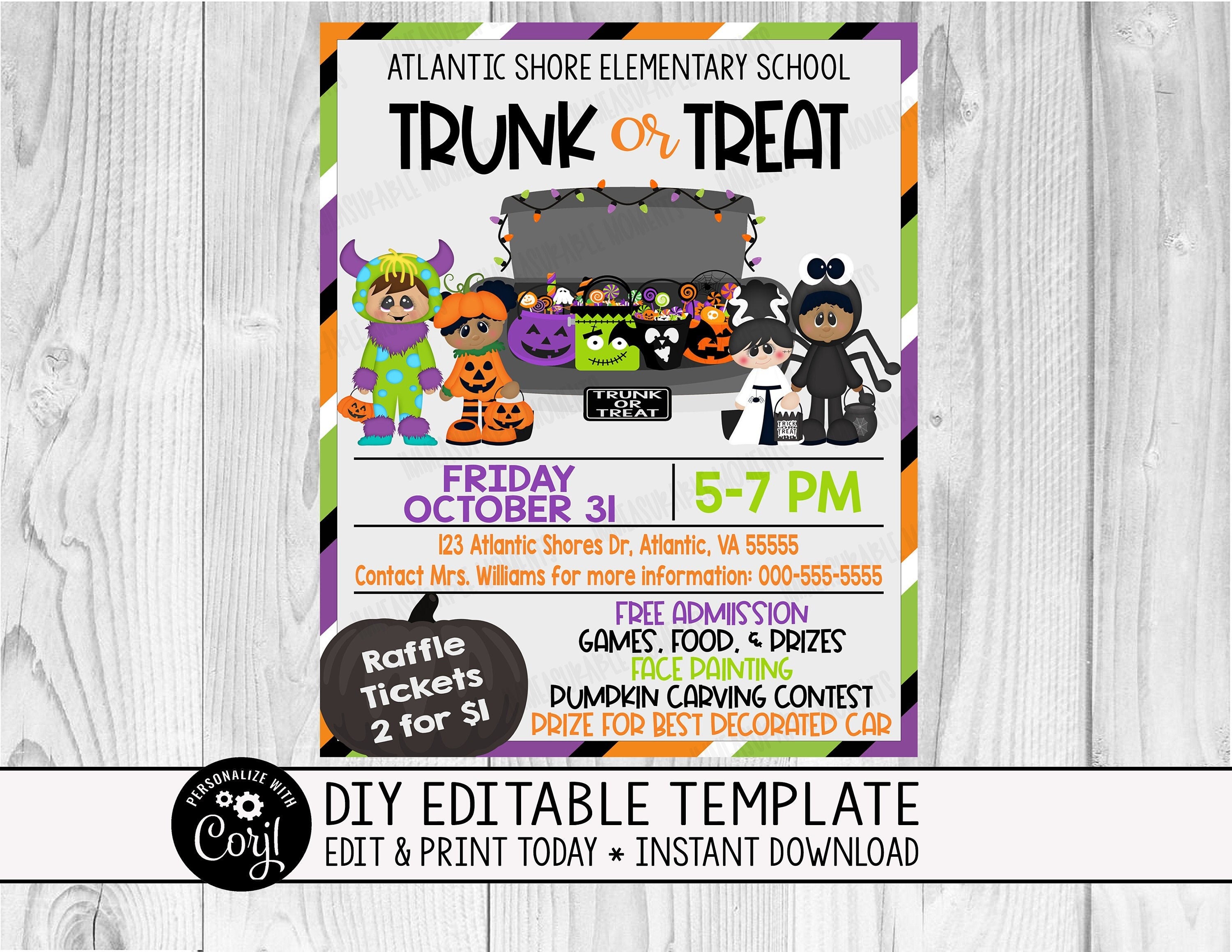 EDITABLE Trunk or Treat Flyer Invitation Kids Halloween | Etsy