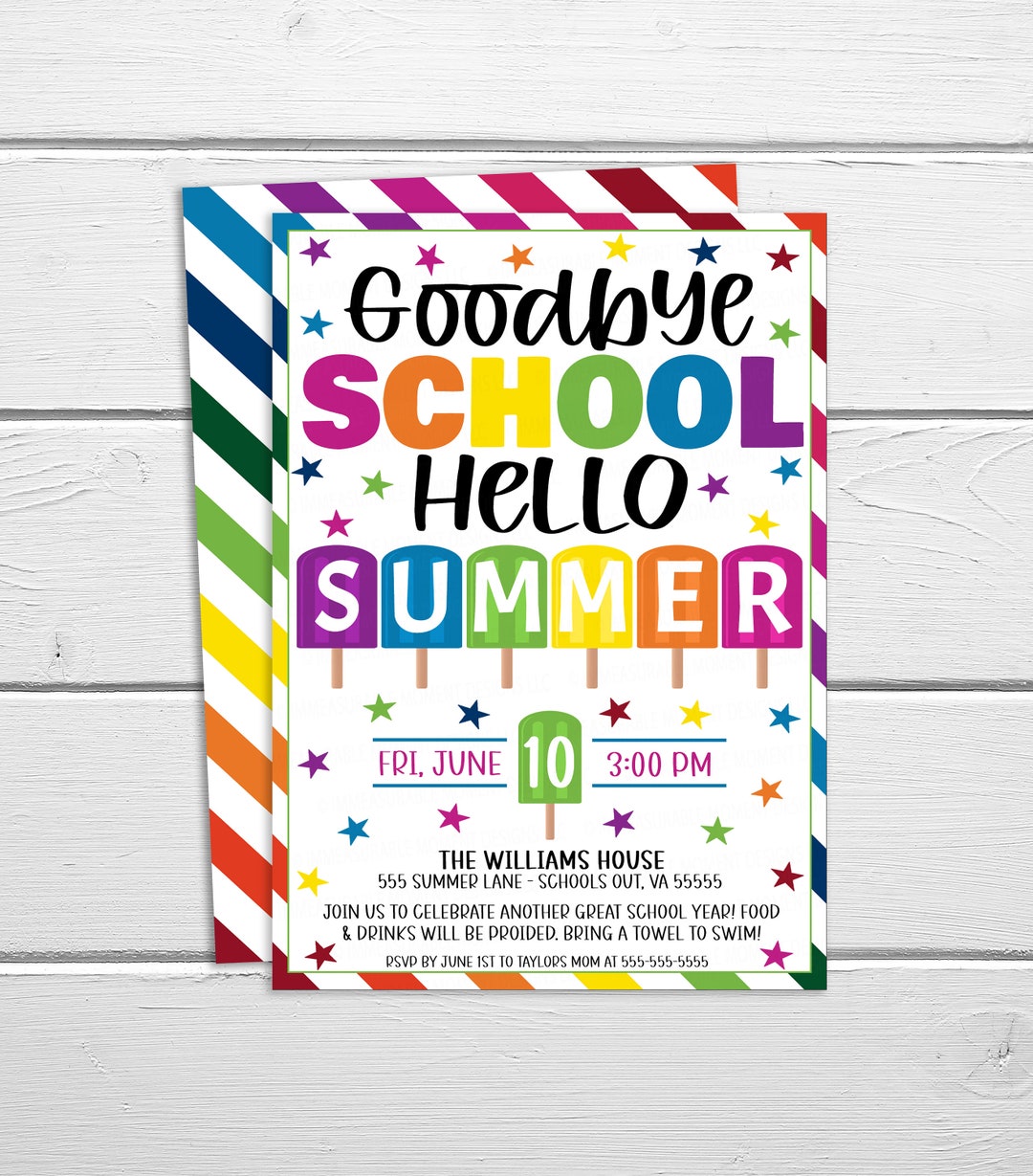 End of School Invitation, Goodbye School Hello Summer, Preschool ...