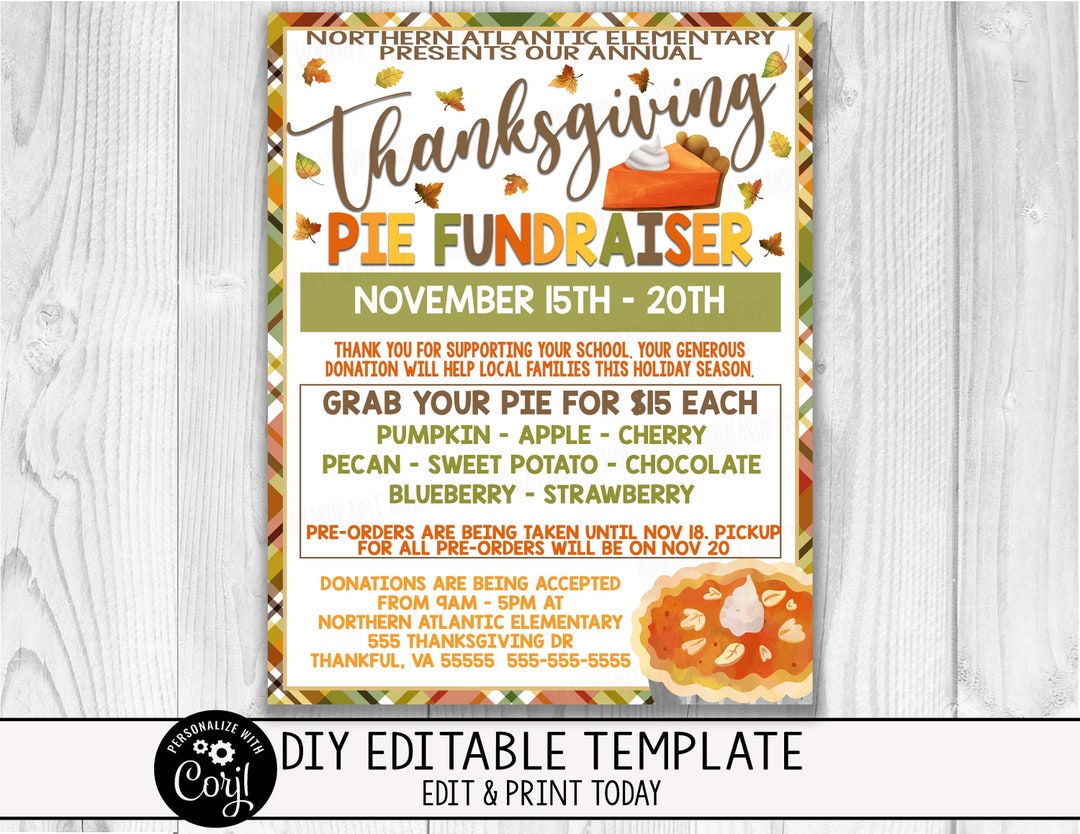 EDITABLE Thanksgiving Pie Fundraiser Flyer, Fall Church School ...
