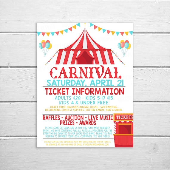 Carnival Flyer, Editable Printable, School PTO PTA Invitation, Church Business Benefit ...
